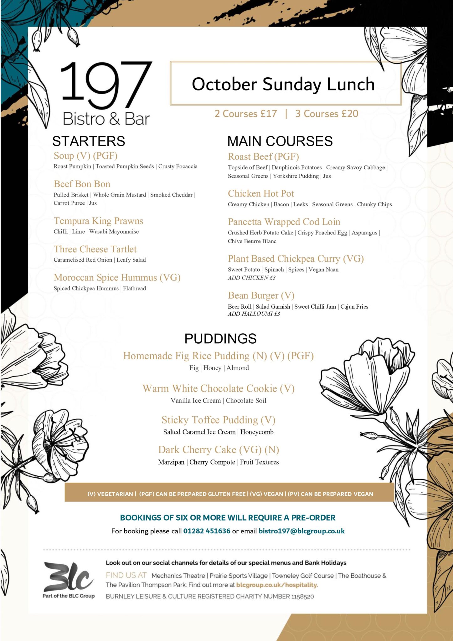 Towneley 197 Bistro | Book A Table | Burnley Leisure